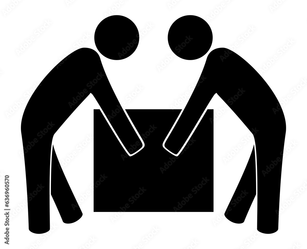 Two people lifting box symbol illustration, Heavy, black on white ...