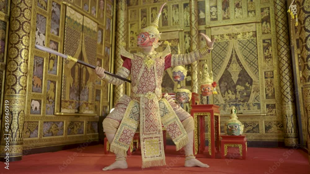 Khon or traditional Thai classic masked from the Ramakien monkey and ...