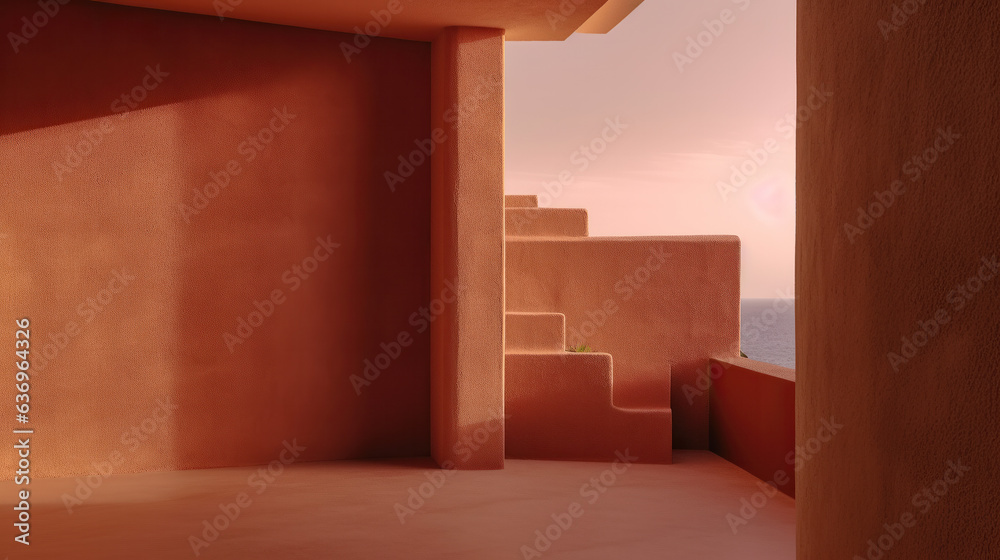 Minimalistic terracotta interior, raw limestone texture, textured stone ...