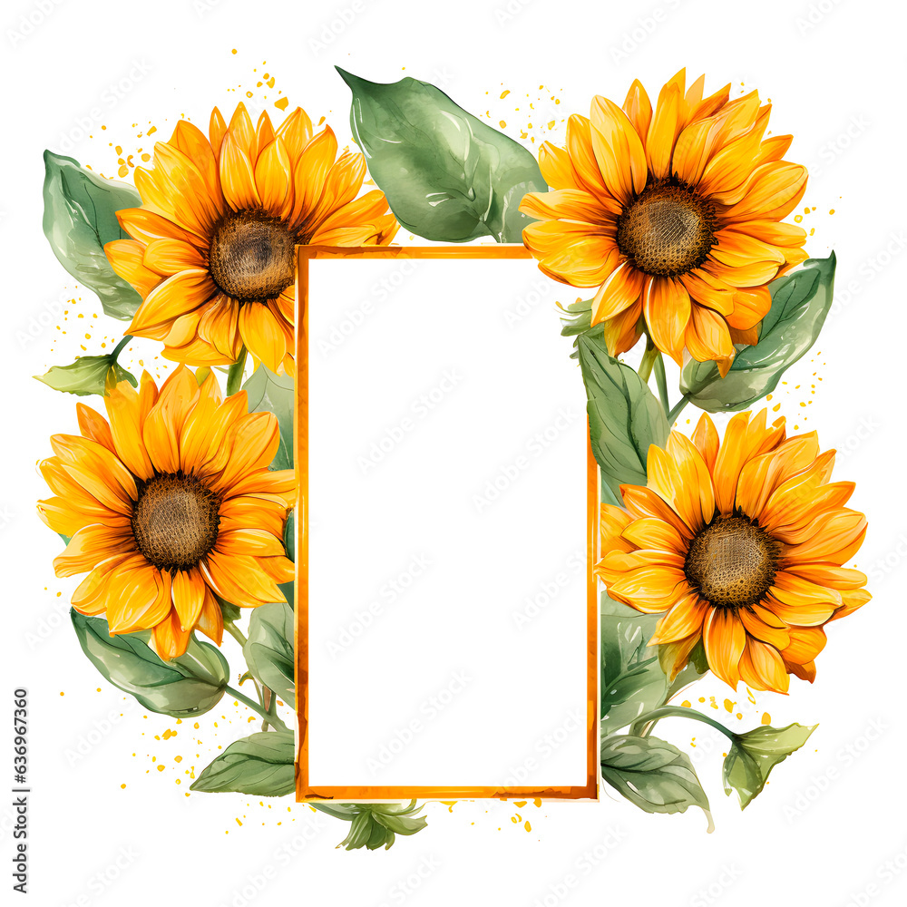 Sunflower border frame watercolor flowers Stock Illustration | Adobe Stock
