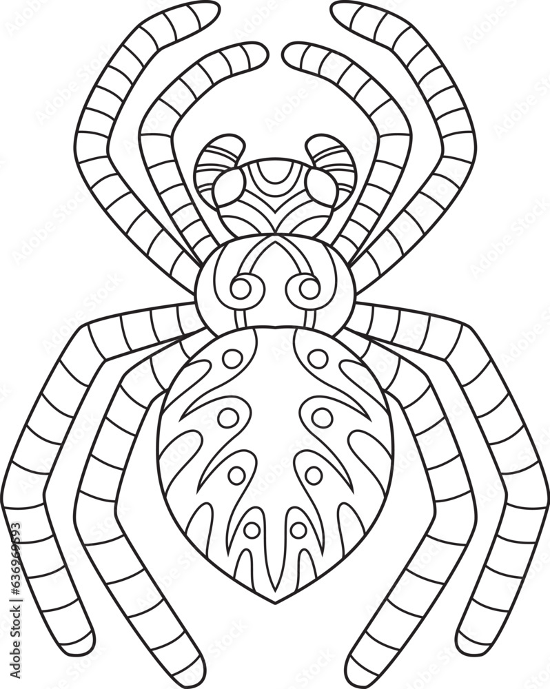 Spider doodle coloring book page. Black and white vector zentangle ...