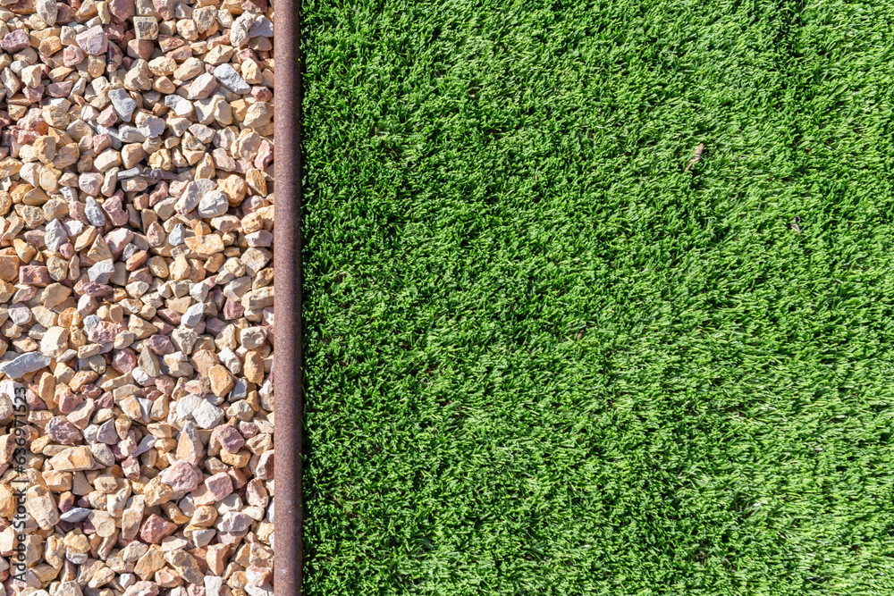 Structures of artificial grass with precious chippings demarcation ...