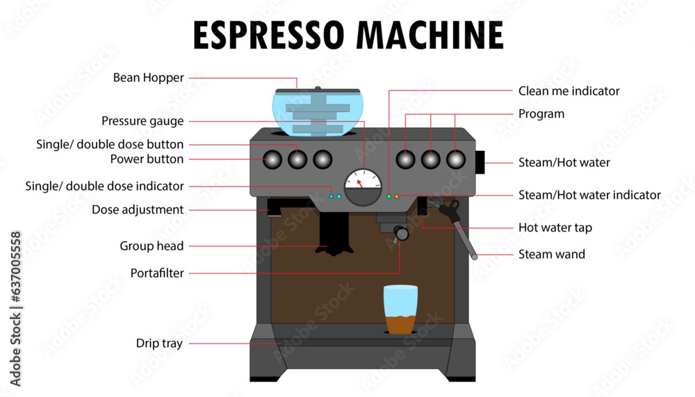 Diagram of the espresso machine, how the espresso machine works Stock ...