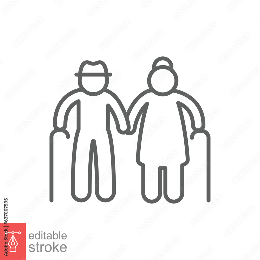 Elderly couple icon. Simple outline style. Grandparents holding hands ...