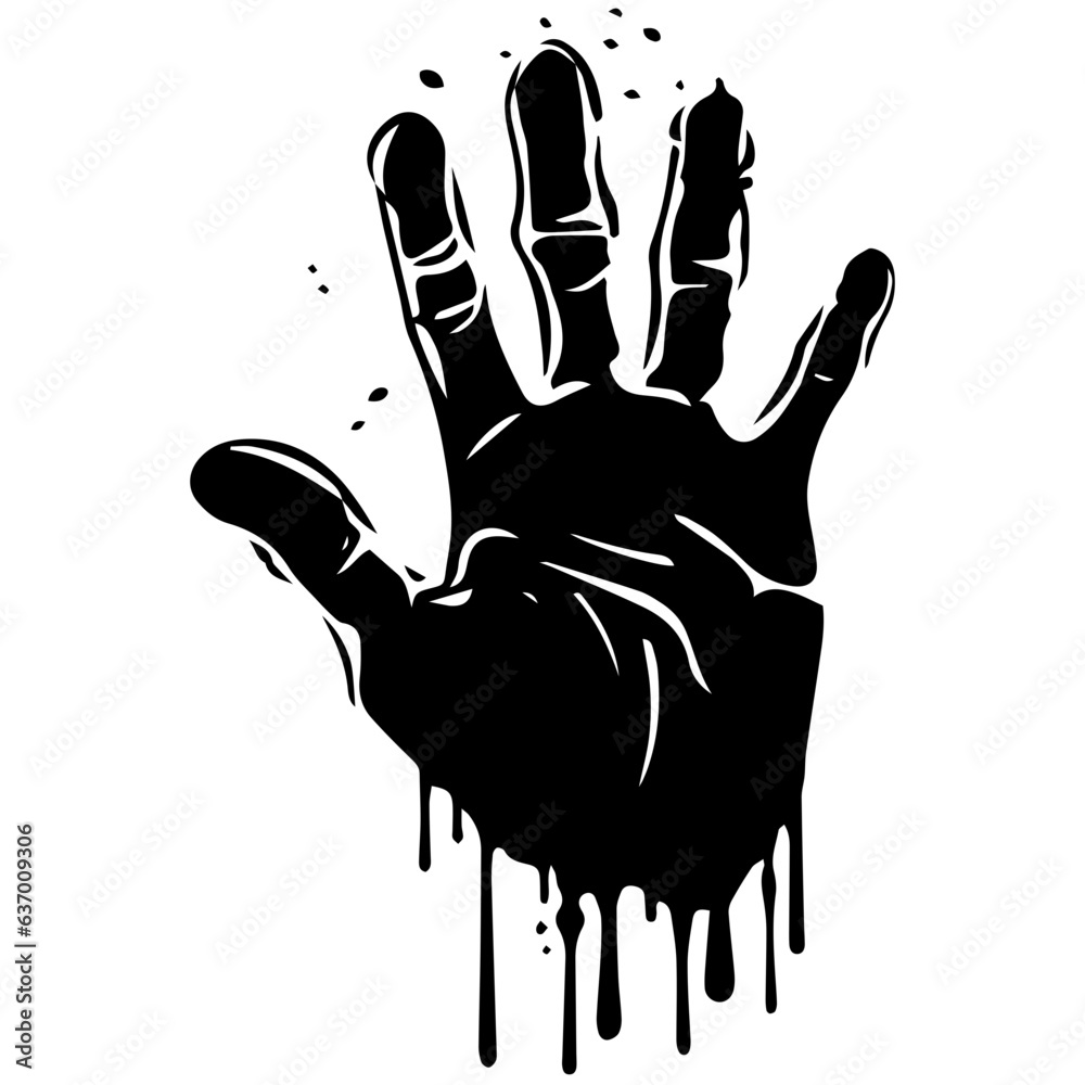 Red, bloody hand print. Dead, blood, horror and dirty red palm for ...