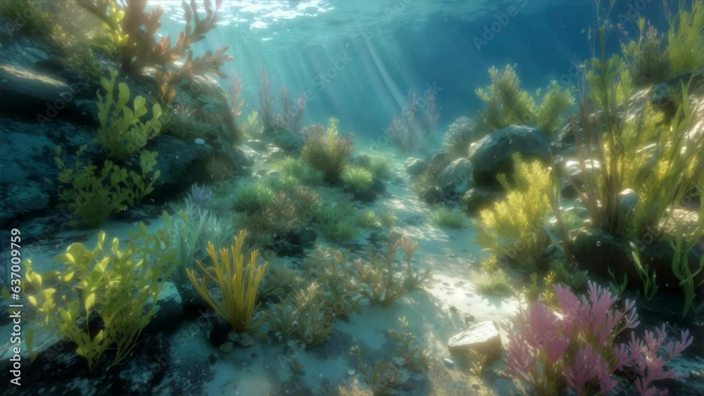 Serene underwater background with colorful marine plants and tropical ...