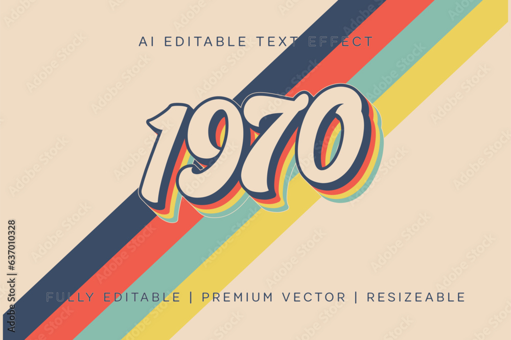 1970s editable typography, 70s retro text effect, 70s vintage stripe ...
