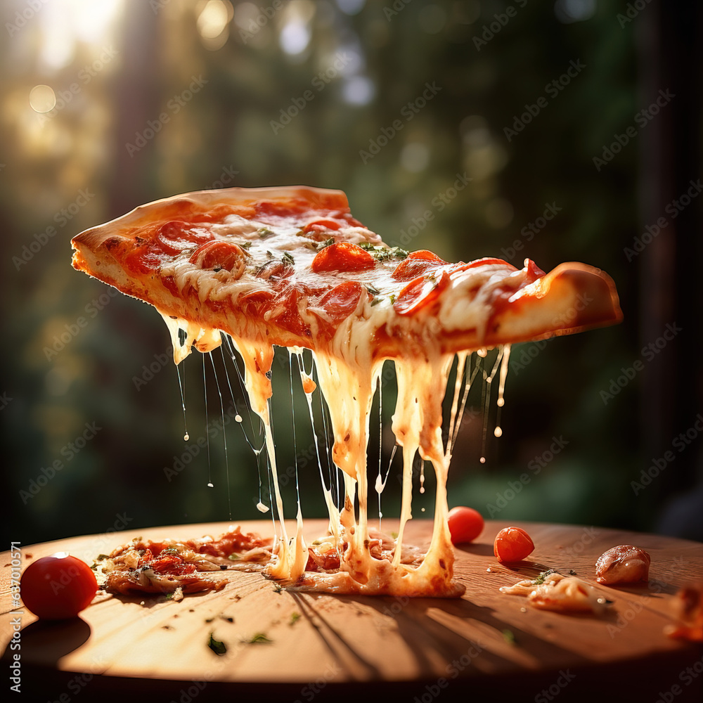 Pepperoni pizza flying in the air, falling, 3d, realistic, food photo ...