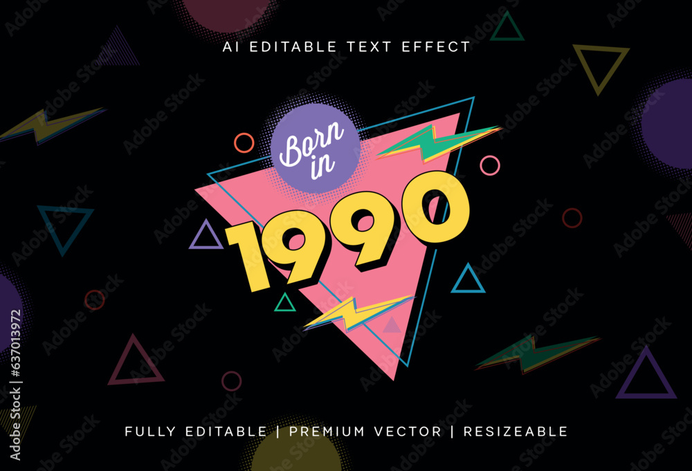 1990s editable typography, 90s retro text effect, 90s vintage stripe ...
