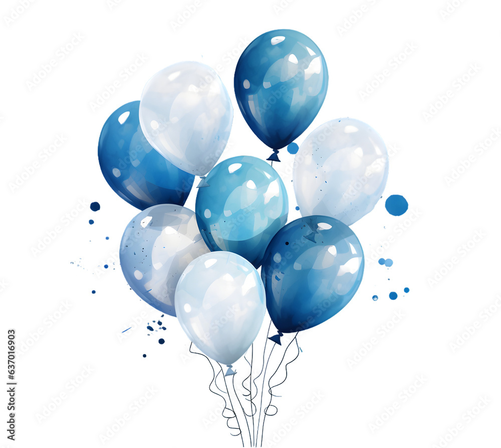 Blue balloons watercolor illustration isolated on transparent ...