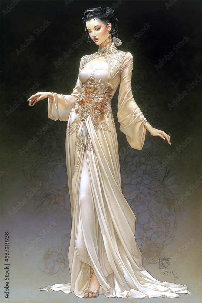 A tall woman with a mesonic body and idealized proportions. Glamorous ...