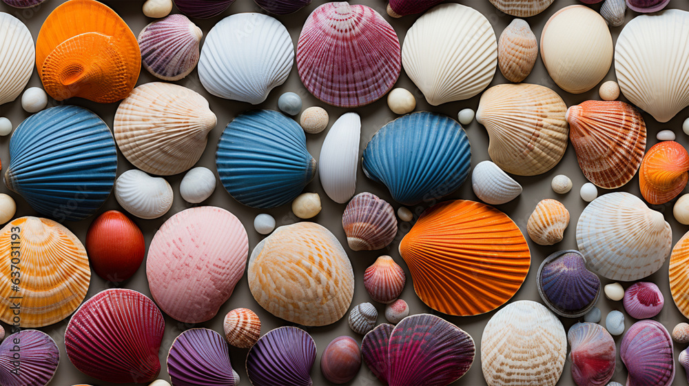 Seaside Treasures: Hand-Drawn Assortment of Beach Seashells in Flatlay ...