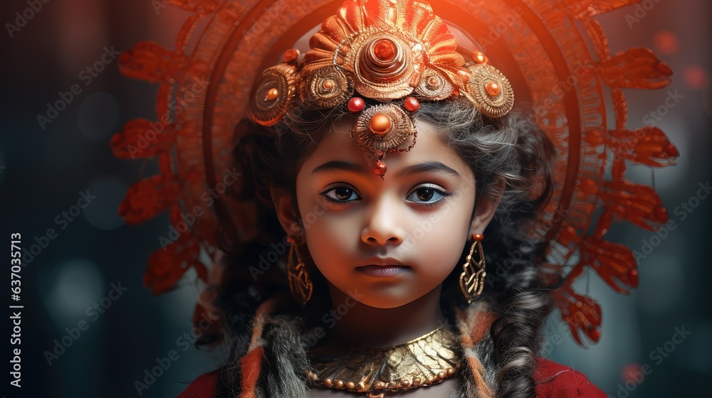 Indian Female child as Goddess Durga, Durga Puja 2023, Dussehra 2023 ...
