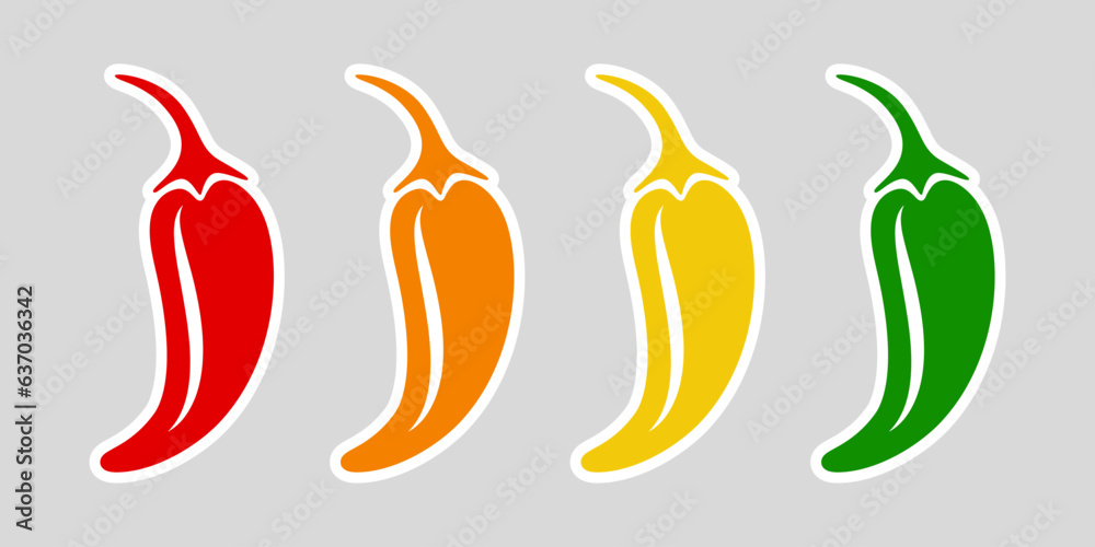Realistic Vector Spicy Chili Peppers - Red, Orange, Yellow, Green ...