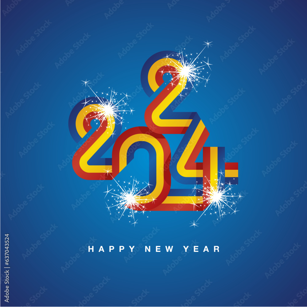 Photo & Art Print 2024 New Year continuous ribbon in the shape of 2024 ...