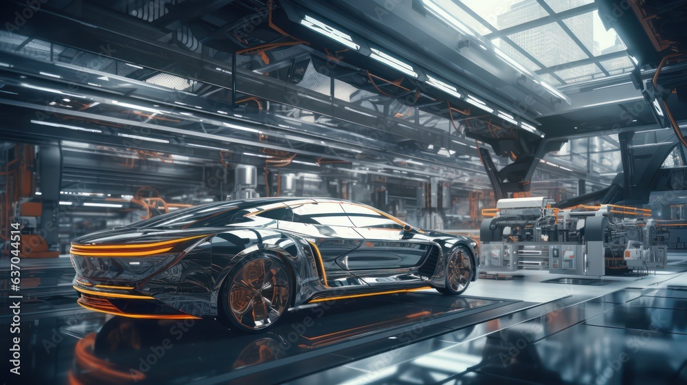 Car Factory 3D Concept: Automated Robot Arm Assembly Line Manufacturing ...
