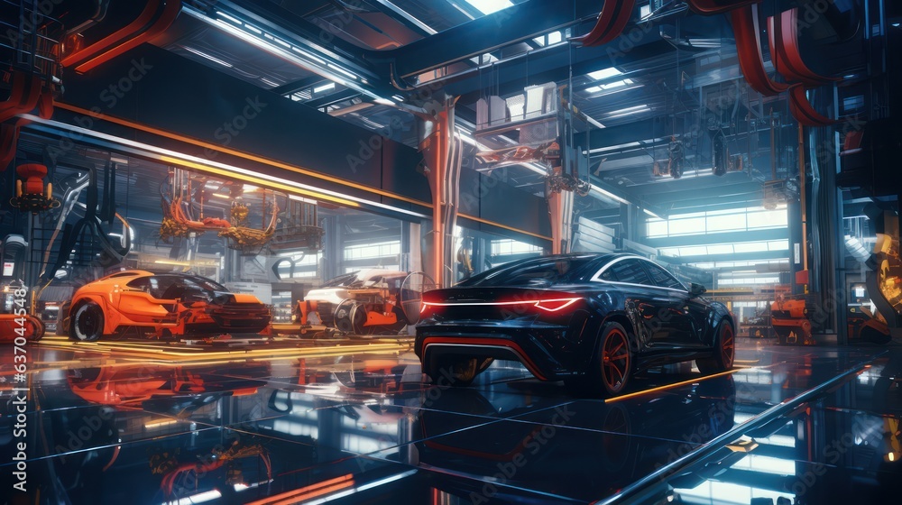 Car Factory 3D Concept: Automated Robot Arm Assembly Line Manufacturing ...