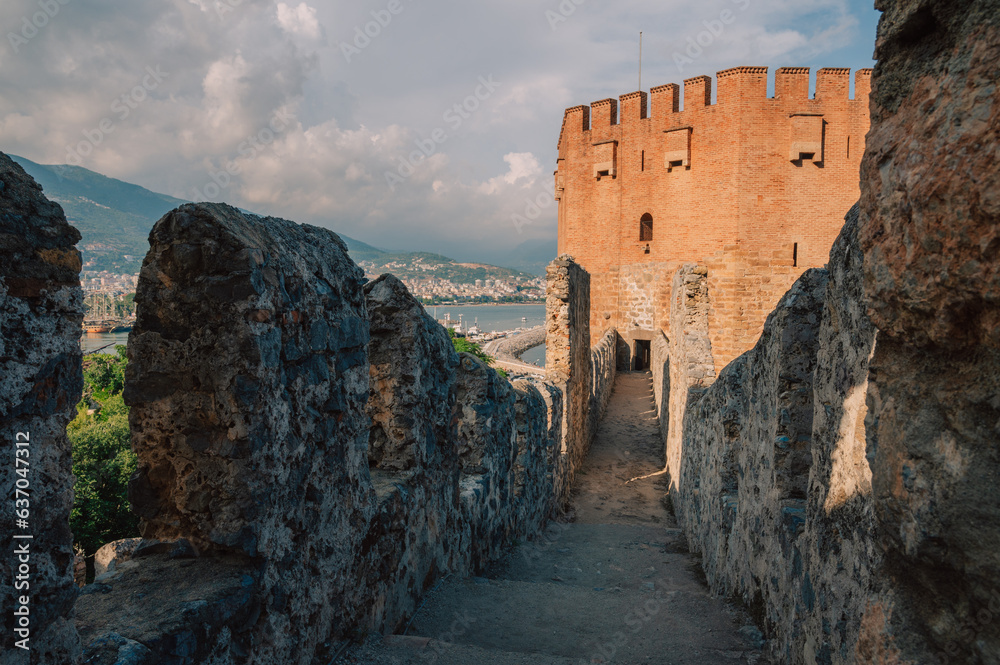 Fortress ruins of the historical Red Tower - Kizil Kule, in Alanya ...