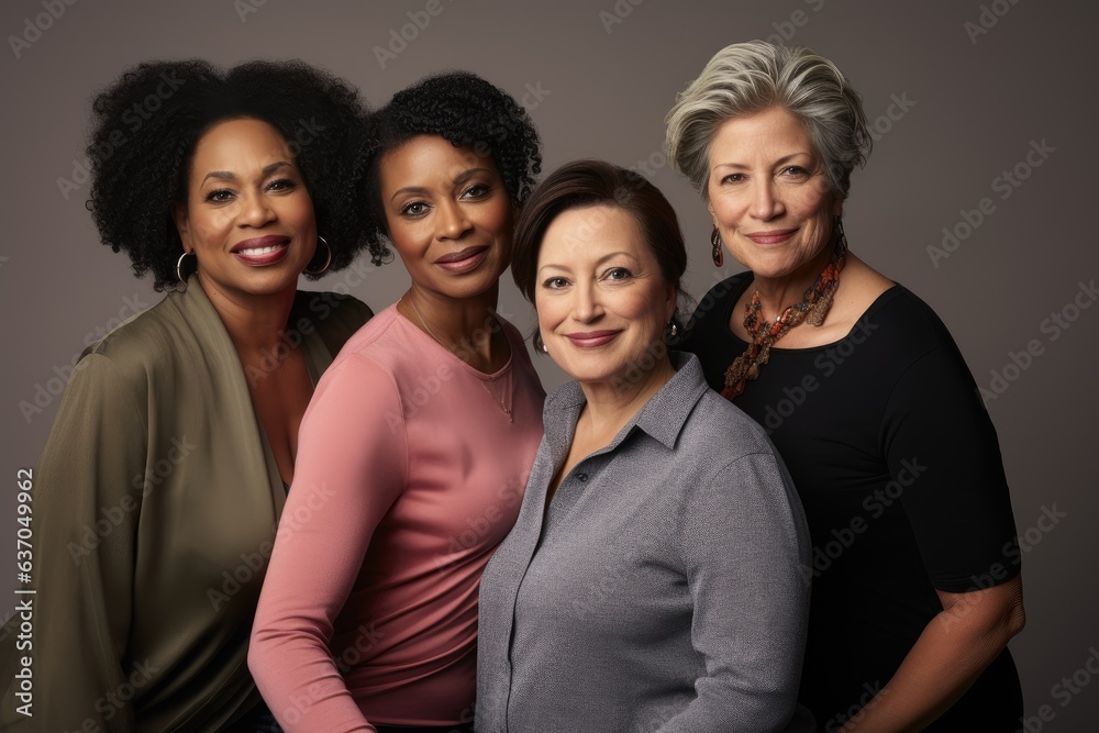 Beauty portrait of a diverse group of middle aged women supporting body ...