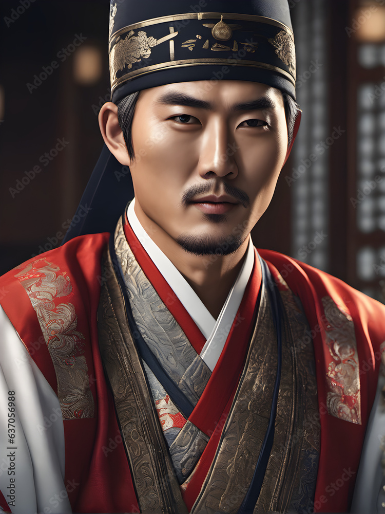Portrait of a man from Korea. Korean typical man in Korean national ...