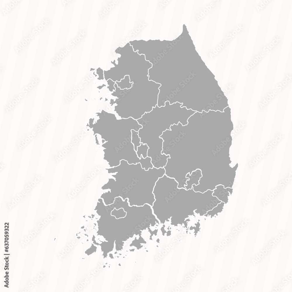 Detailed Map of South Korea With States and Cities Stock Vector | Adobe ...