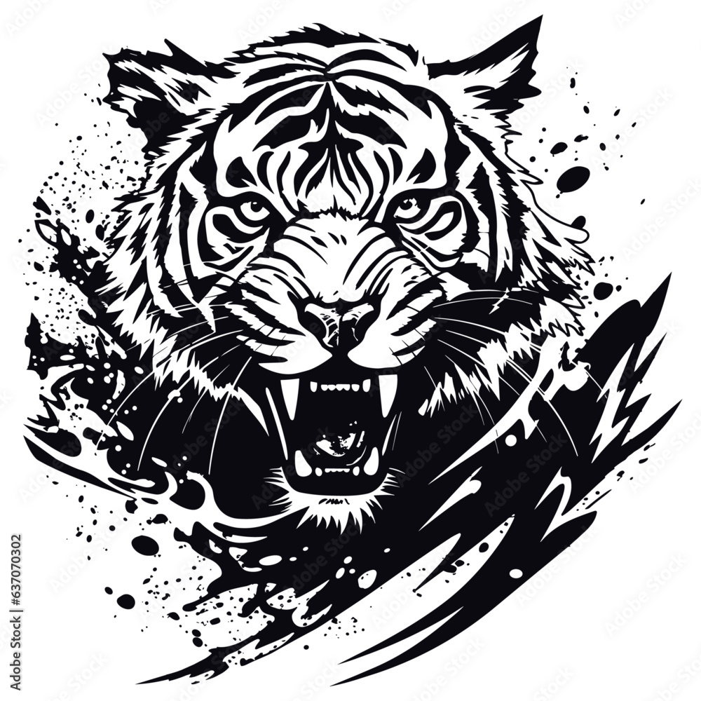 Angry tiger Roaring vector art, isolated on transparent background ...