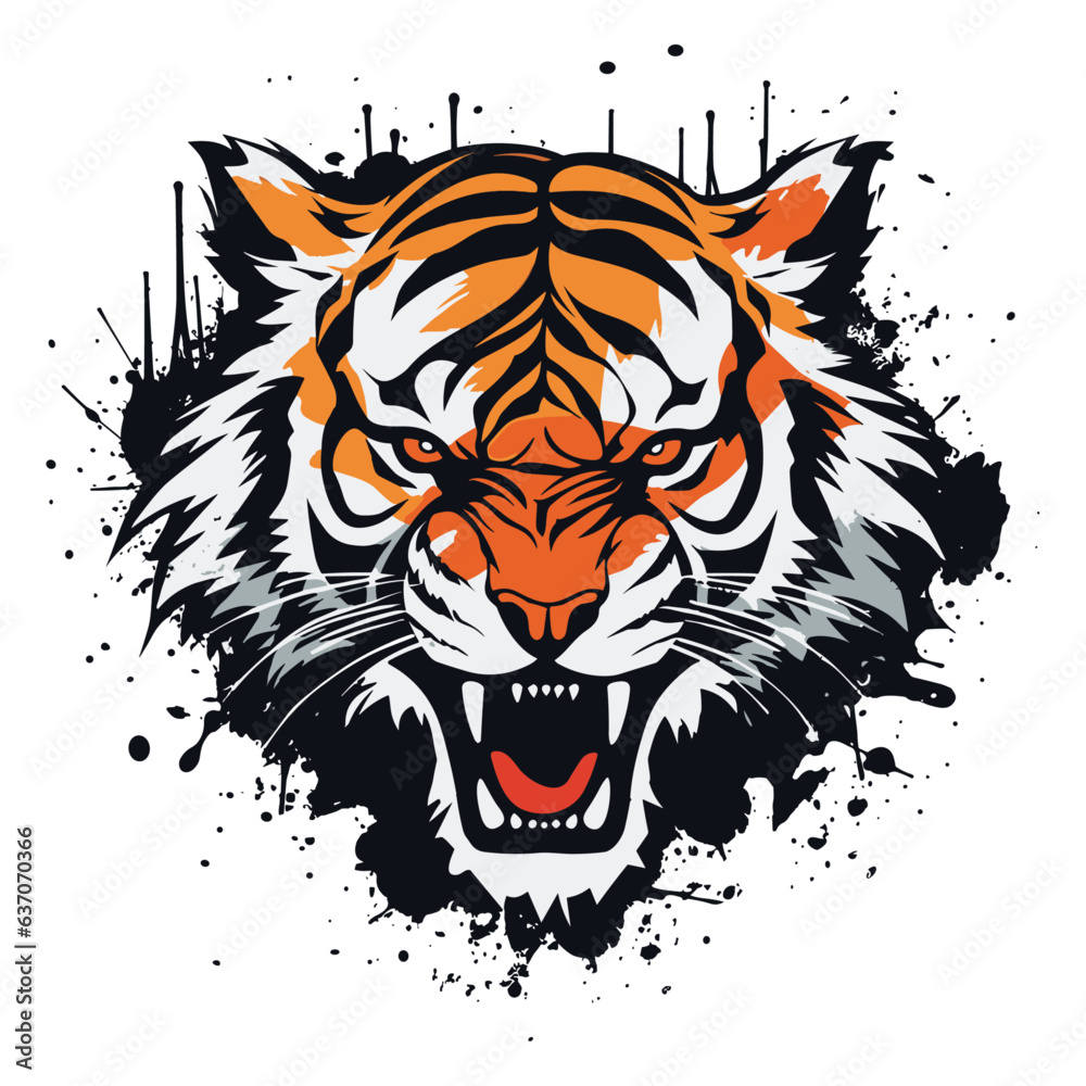 Angry tiger Roaring vector art, isolated on transparent background ...
