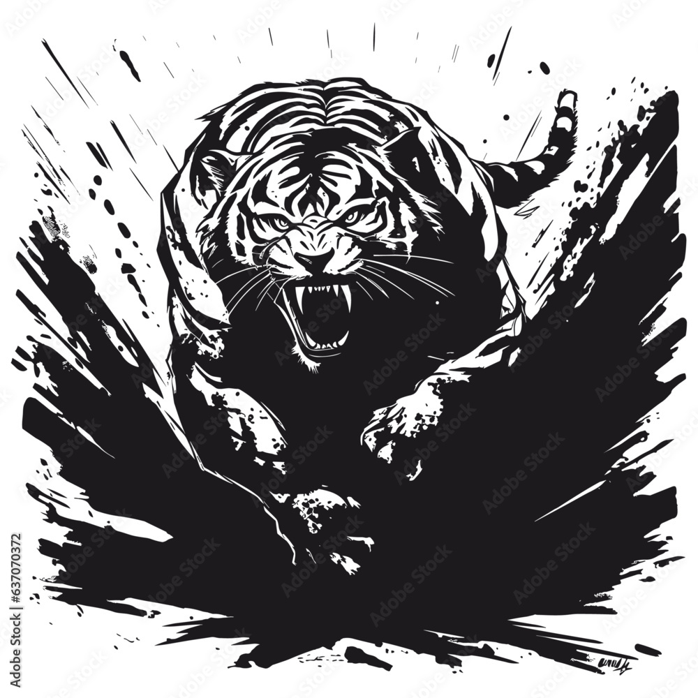 Angry tiger Roaring vector art, isolated on transparent background ...
