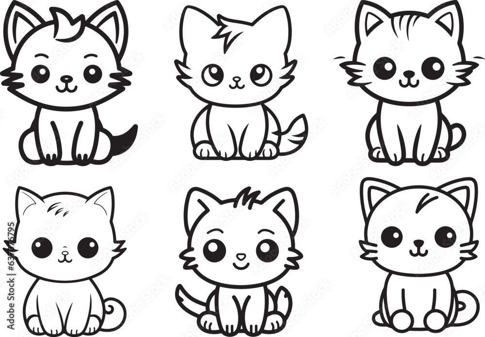 Set of coloring page for kids, style of coloring book, a lineal icon ...