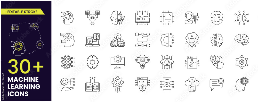 Machine learning icon set. Collection of high quality stroke icons for ...