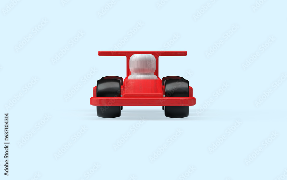 Red wooden racing, toy car. 3d render on the theme of motorsport, speed ...