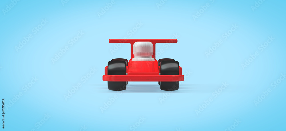 Red wooden racing, toy car. 3d render on the theme of motorsport, speed ...