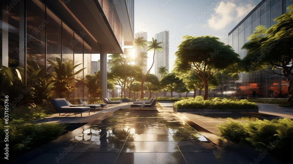 Urban Oasis: Captivating Fusion of Architecture and Nature Stock Photo ...