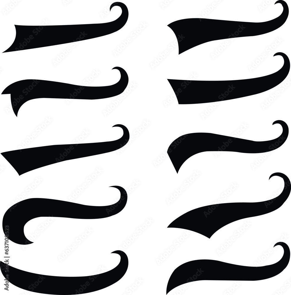 Sporty swirling tail football and baseball typography swashes icons set ...