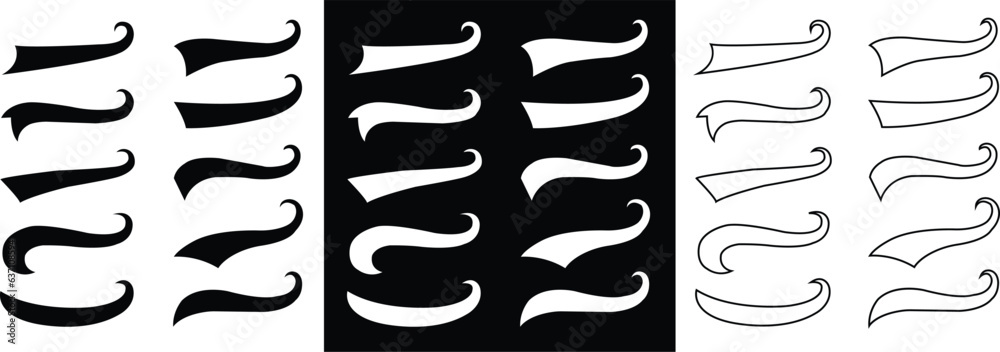 Sporty swirling tail football and baseball typography swashes icons set ...