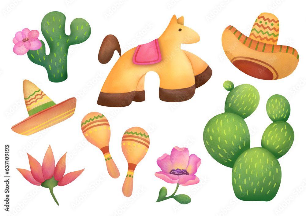clipart Set of watercolor illustrations cinco de mayo. Mexican fiesta ...