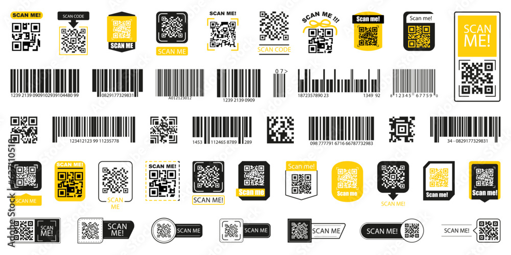 QR code element collection. Set of scan me qr code. Scan QR code frames ...