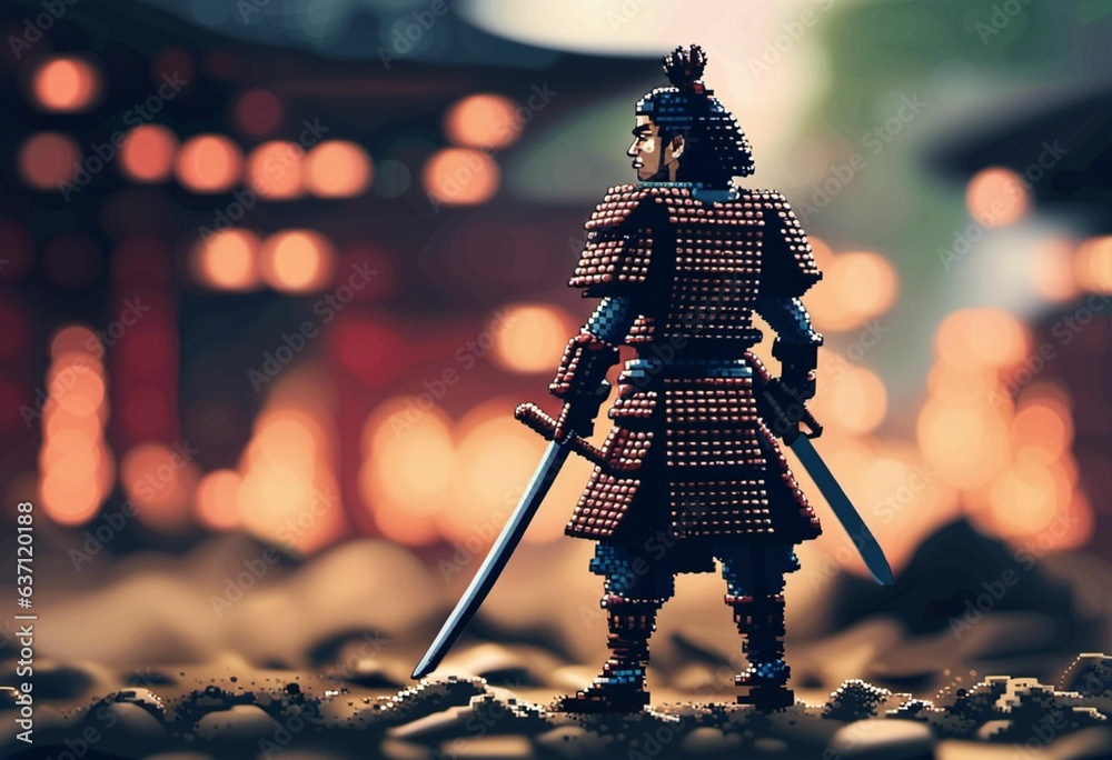 AI generated illustration of a samurai figurine with swords made of ...