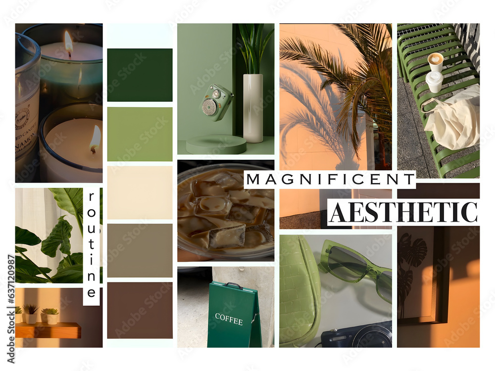 Color collage palette gamma green color of life of nature and youth ...