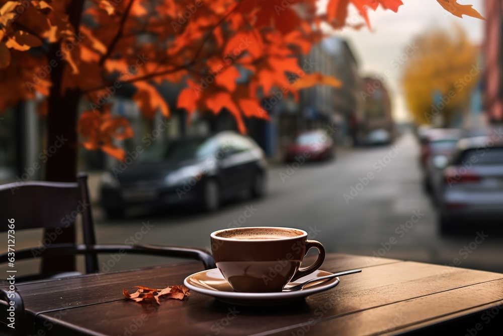 Kaffee auf einem Tisch im Bistro. Restaurant in einer Straße in der ...