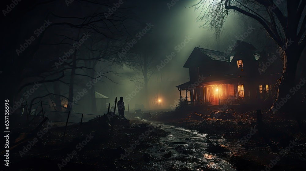 Eerie Halloween moonlit night, haunted, dark art, mysterious lighting ...