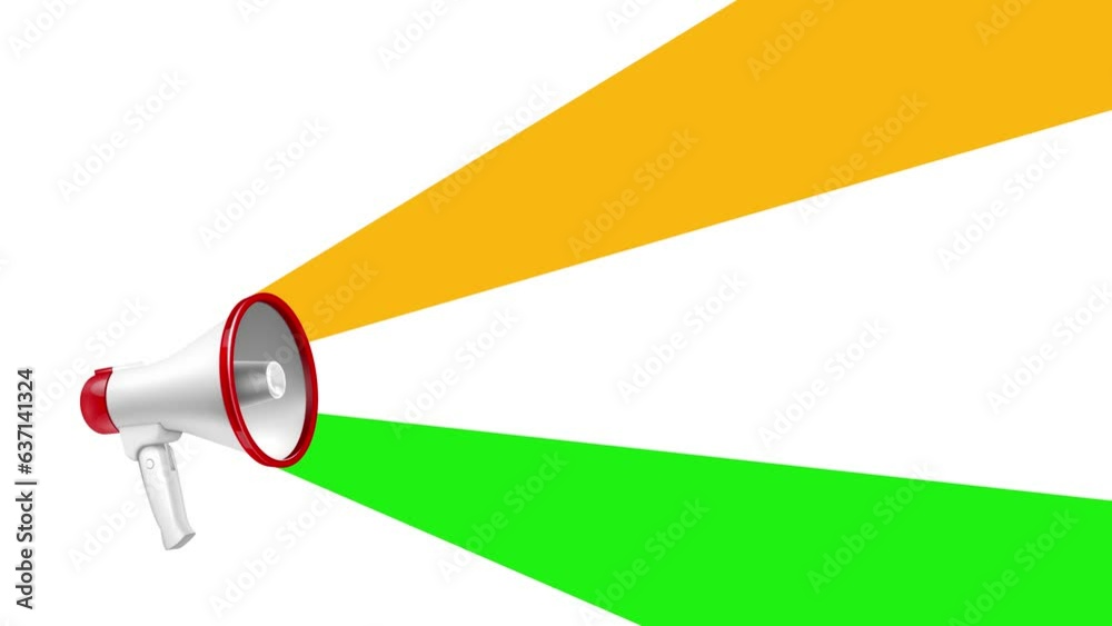 India flag appear from megaphone. India tricolor flag megaphone ...