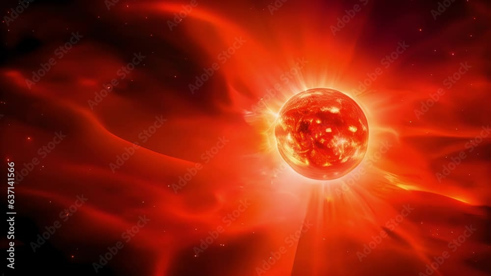 A bright red giant star fills the view its radiating circumference ...