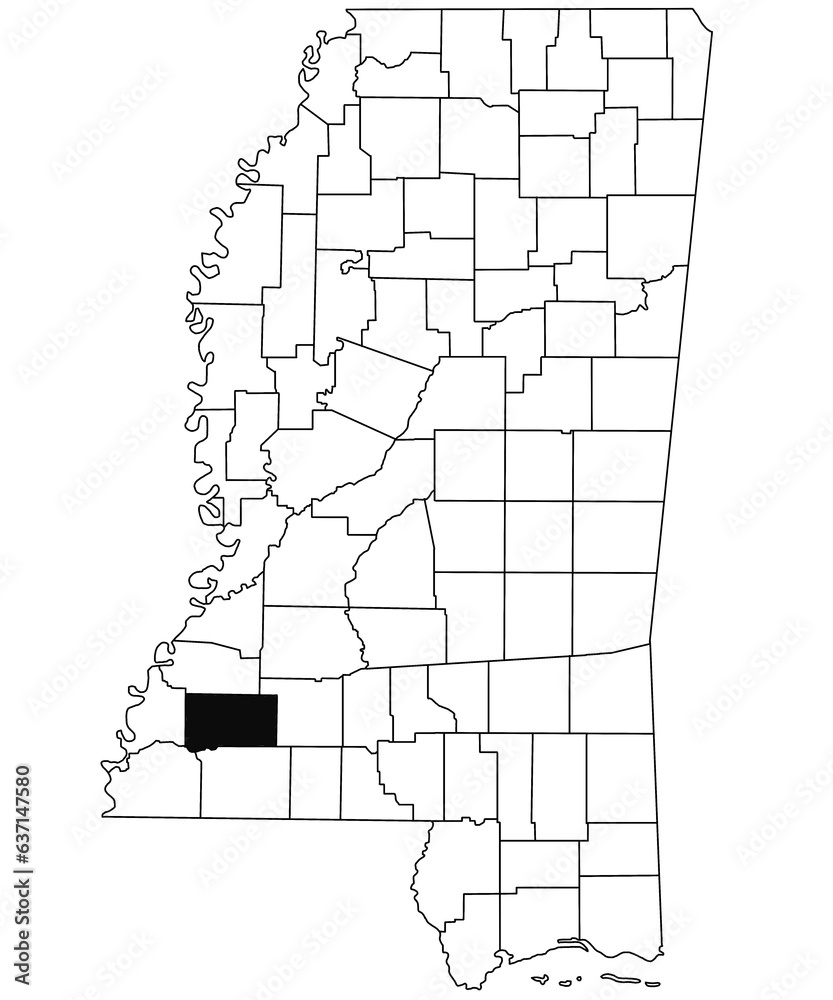 Map of Franklin County in Mississippi state on white background. single ...