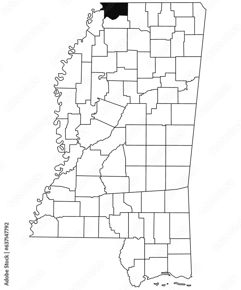 Map of DeSoto County in Mississippi state on white background. single ...