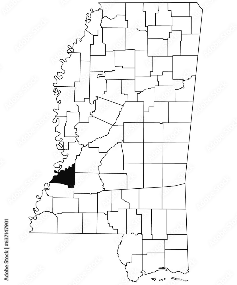 Map of Claiborne County in Mississippi state on white background ...