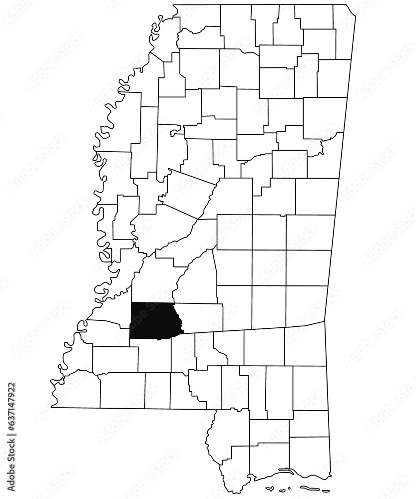 Map of copiah County in Mississippi state on white background. single ...