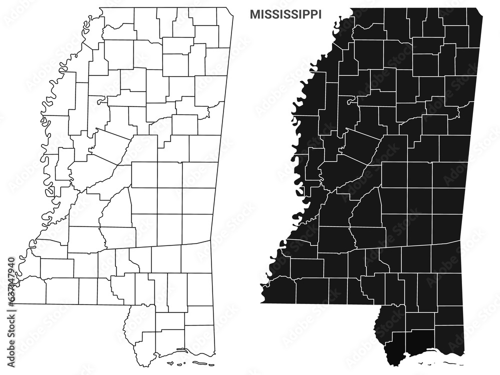 Mississippi counties outline map set - illustration version Stock ...
