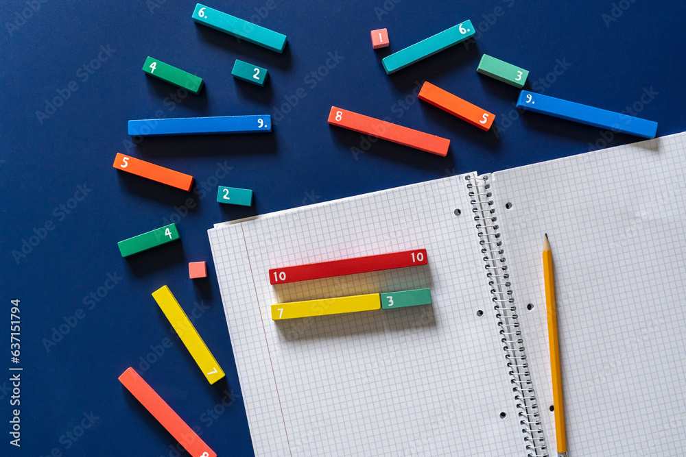 Сolorful math fractions on blue background. interesting math for kids ...