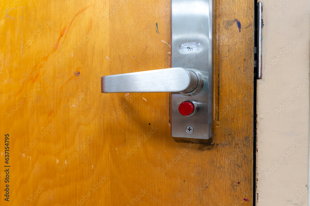 Open classroom door with new door hardware with security locks for a ...